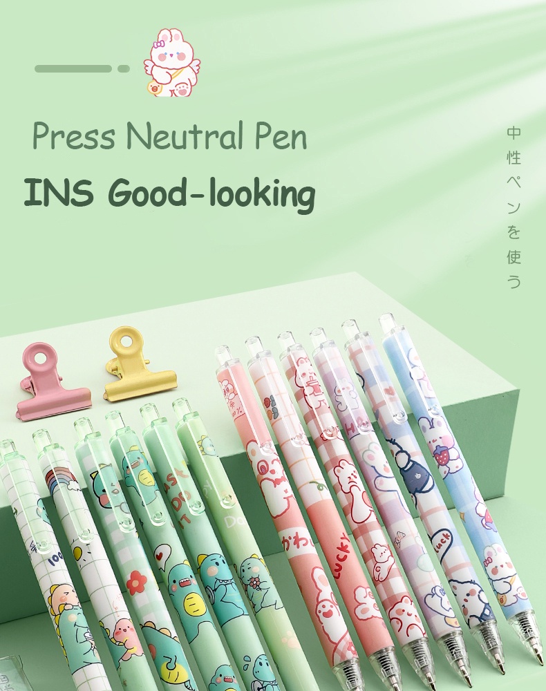 6 Pcs Kawaii Retractable Pen Set Cute Gel Pens Black Ink 0.5 mm School ...