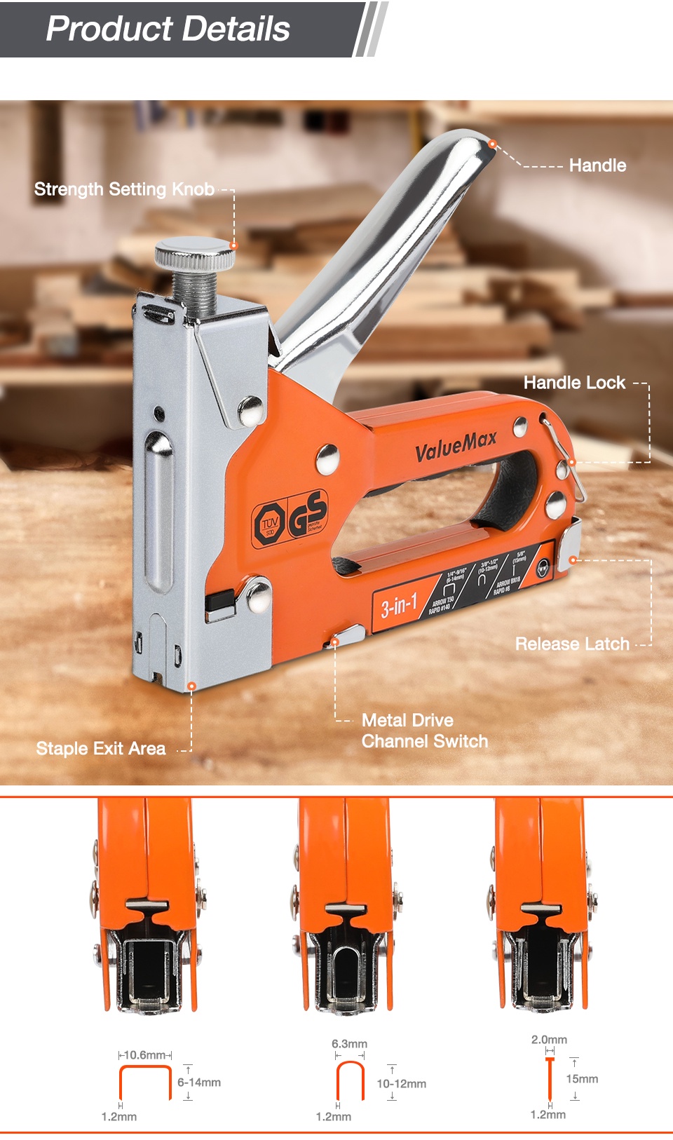 Valuemax 3 In 1 Stapler Nail Gun Staple Nailer Furniture Tool Wood ...
