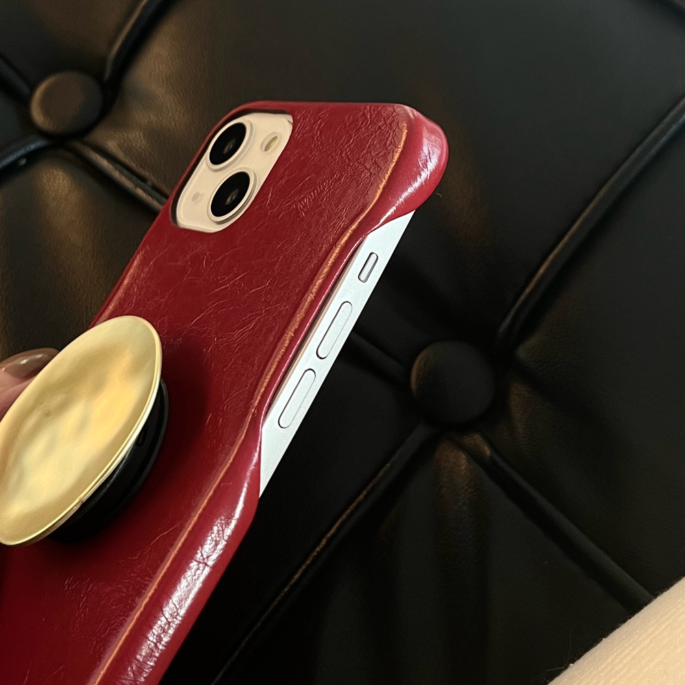 Vintage Red Leather Case For iPhone 15 14 13 12 16 Pro Max Luxury Gold ...