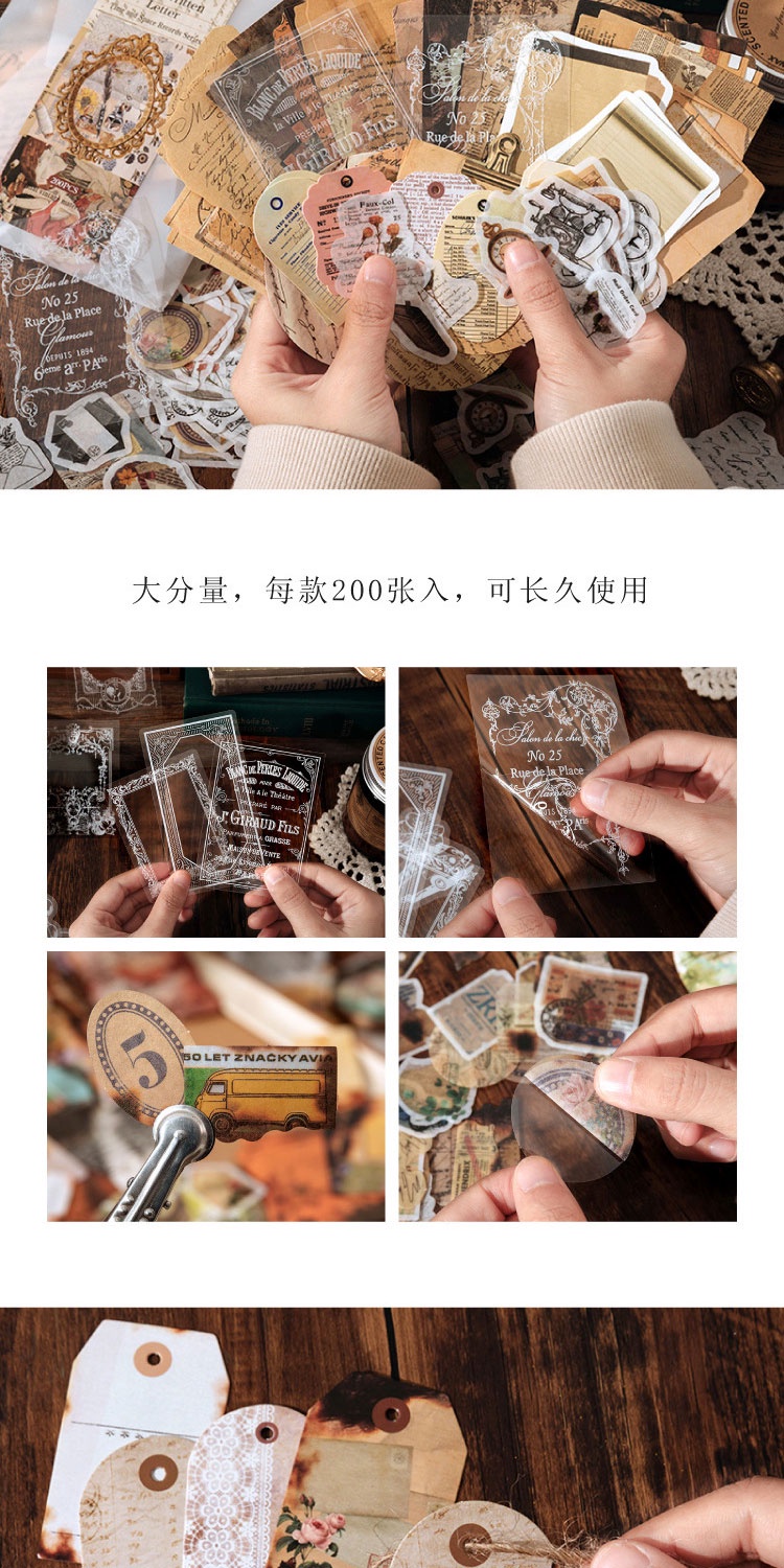 Journamm 200pcs/pack Decor Scrapbook PET Sticker Materials Paper Combo ...