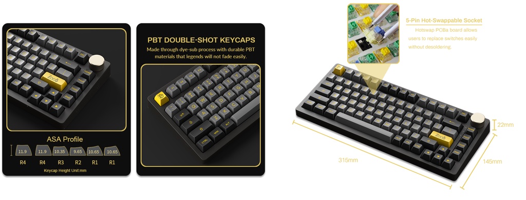 AKKO PC75B Plus V2 Black & Gold RGB Mechanical Keyboard (AKKO CS ...