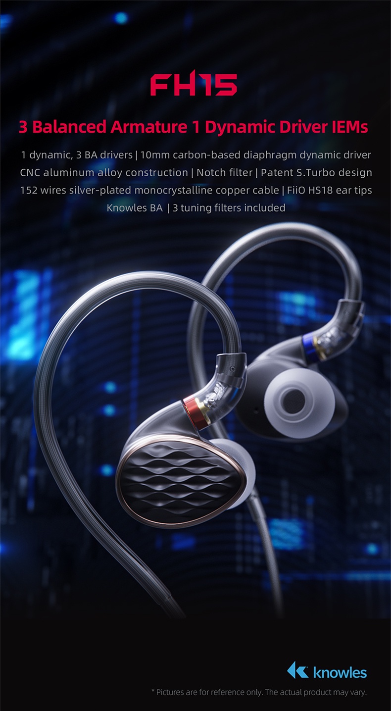 FiiO FH15 1DD+3BA Hybrid Technology In-Ear Earphone IEM Earbud 3.5+4.4mm Plug MMCX Detachable ...