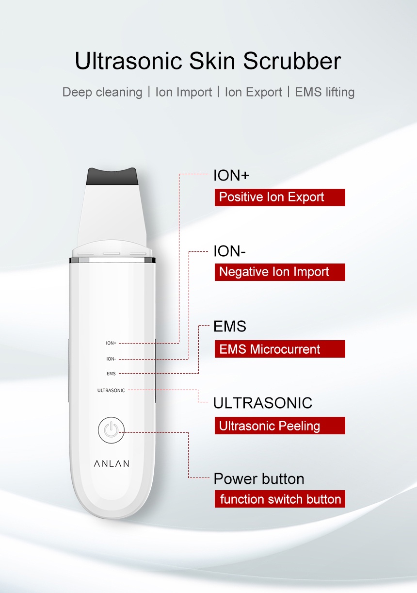 ANLAN Facial Ultrasonic Skin Scrubber Cleanser Tool Blackhead Acne ...