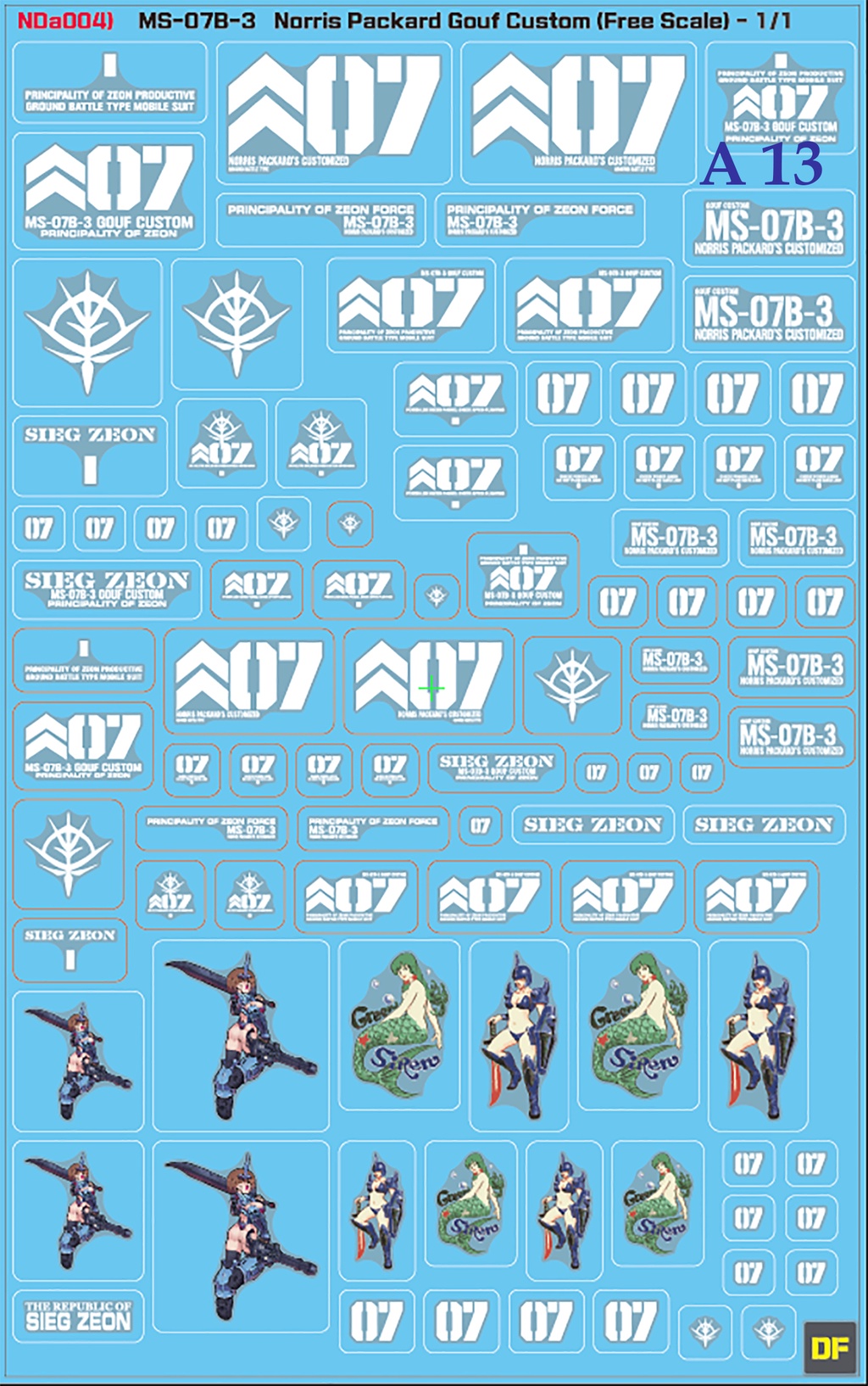 [EZ DECAL] A13 MG/HG MS-07B-3 NORRIS PACKARD GOUF CUSTOM WATER DECAL ...