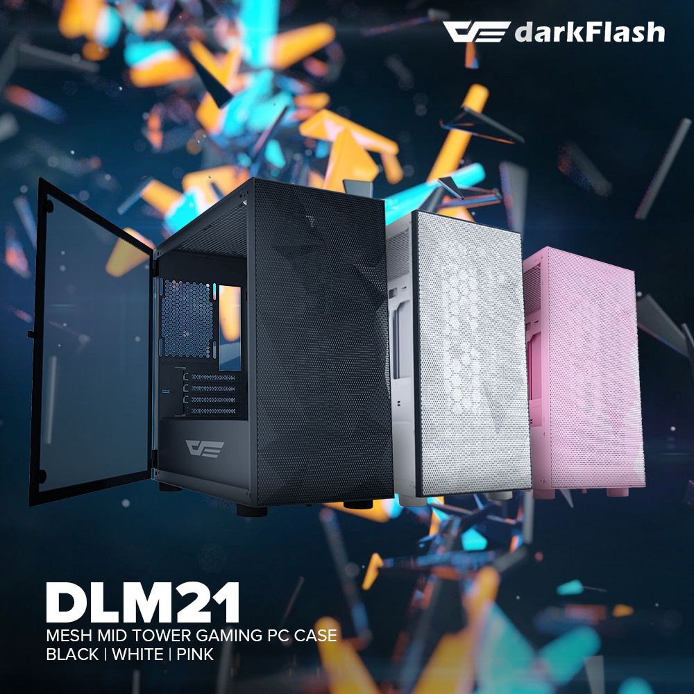 Dark Flash DLM21 Mesh Mid Tower Gaming PC Case, Lowpoly panel design ...