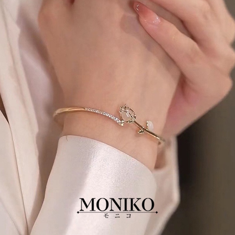 MONIKO Original Design 18k Gold Plated Tulip Pendant Bangle Opal ...