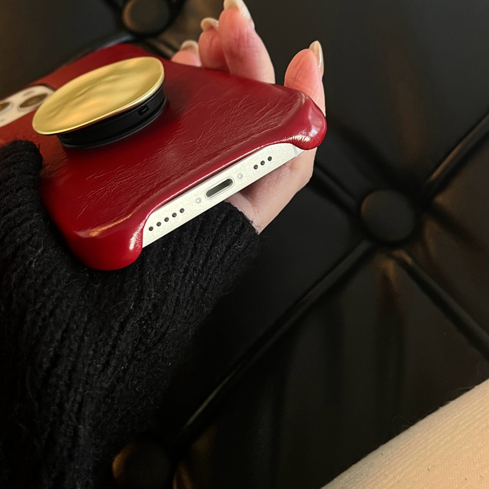 Vintage Red Leather Case For iPhone 15 14 13 12 16 Pro Max Luxury Gold ...