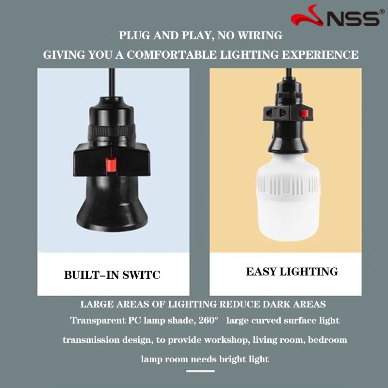NSS E27 Lamp Bulb Holder With Switch 3M 5M 8M Extension Socket LED ...