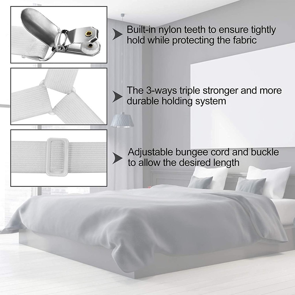 Bed Sheet Clips Adjustable Sheet Straps Suspenders Gripper Fastener 6 ...