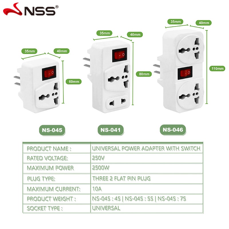 NSS Universal Adaptor With Switch Travel Adapter Plug Electrical ...