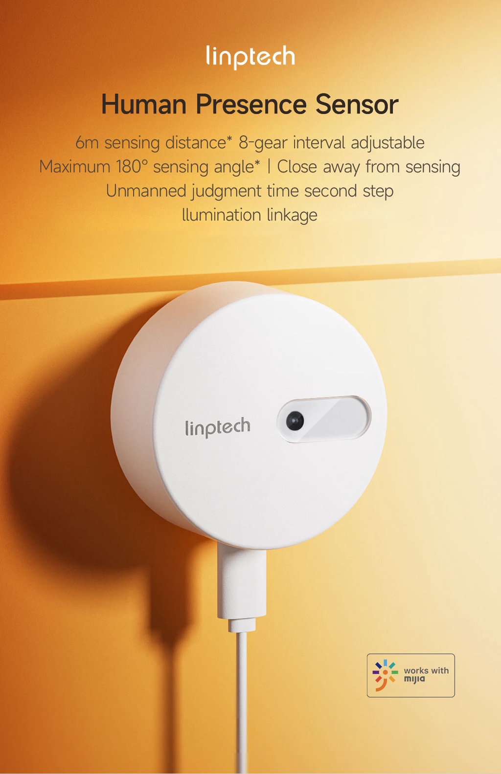 Linptech Human Body Presence Sensor 6m Sensing Distance 8-Gear Interval ...
