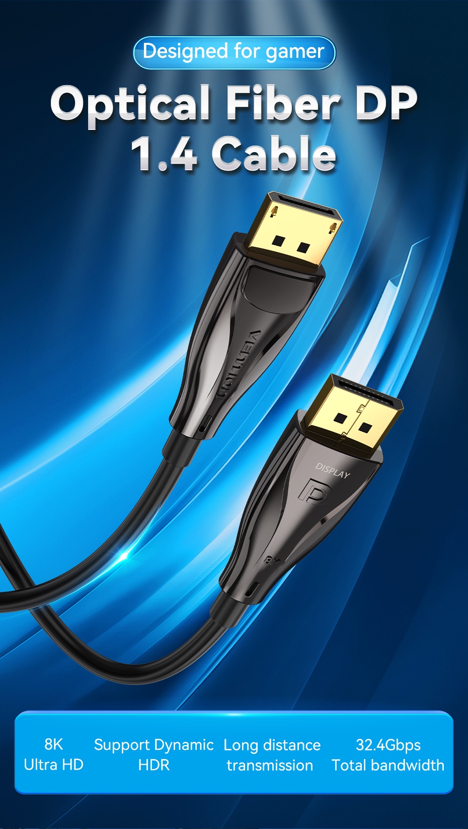 Vention Optical Fiber DP 1.4 Cable 32.4Gbps 8K Ultra HD Support Dynamic ...