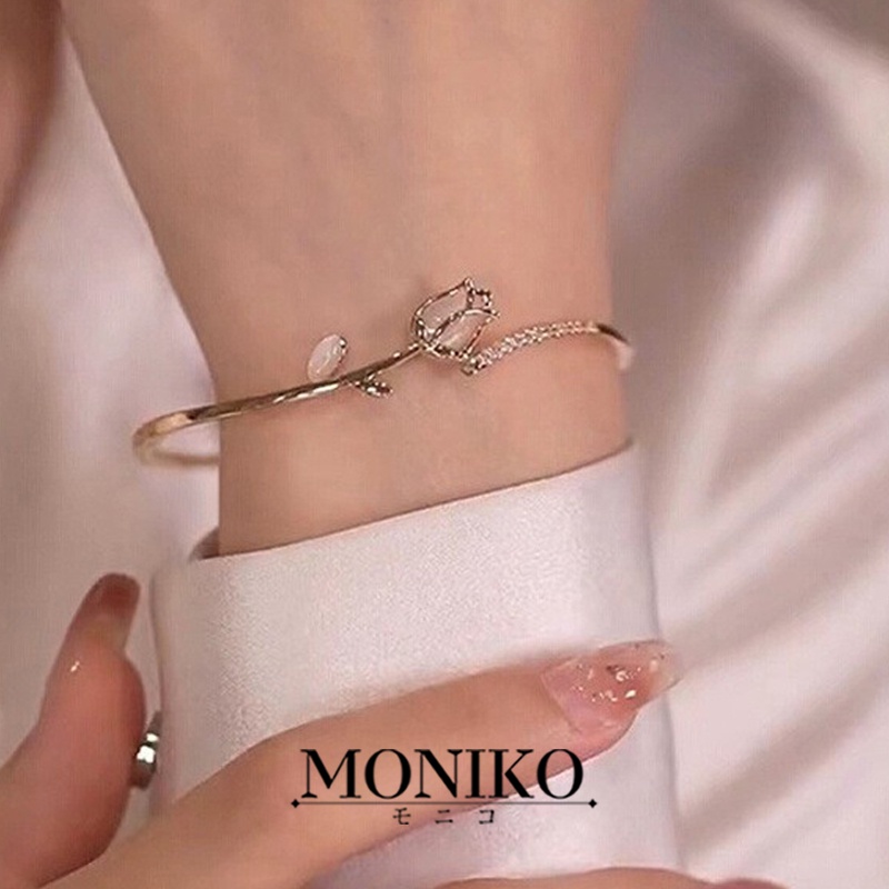 MONIKO Original Design 18k Gold Plated Tulip Pendant Bangle Opal ...