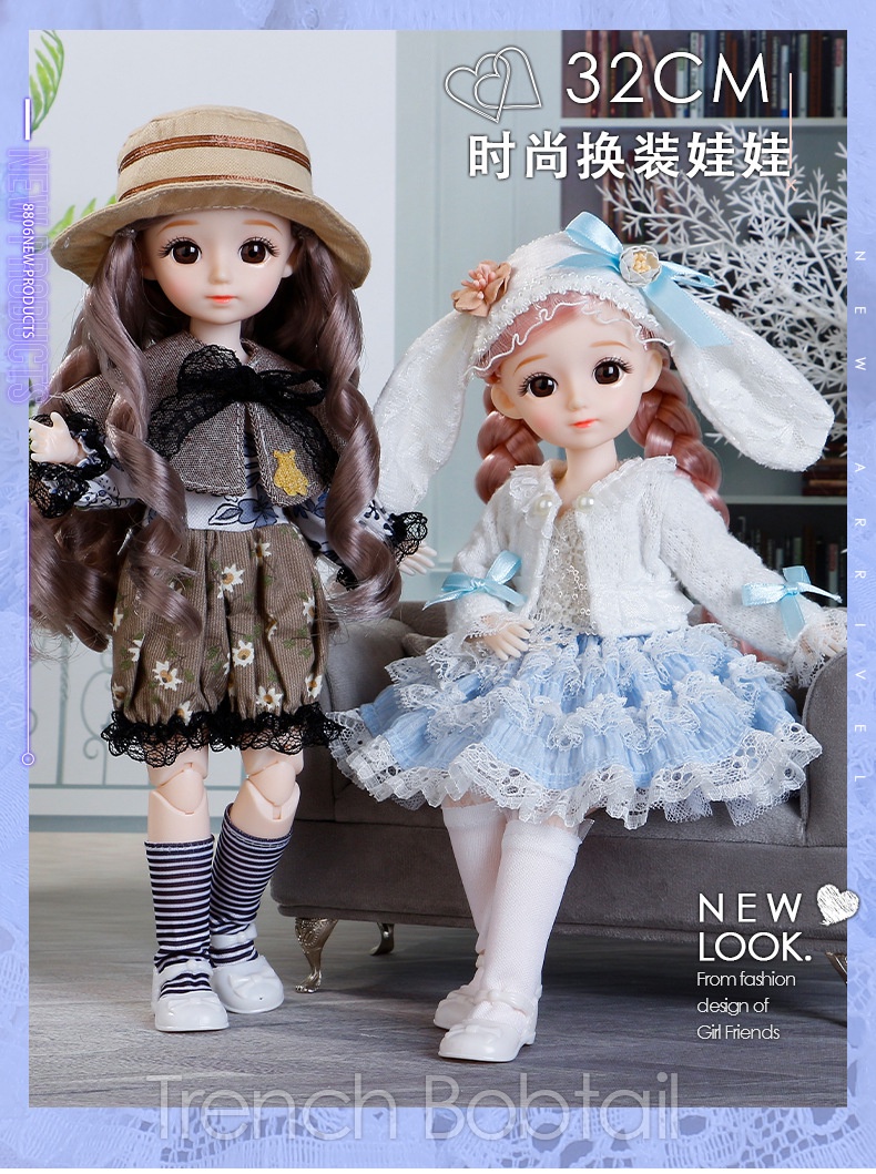 30cm 3D Simulation Eyes Can Move, Multi Joints Can Be Changed Dress Up ...