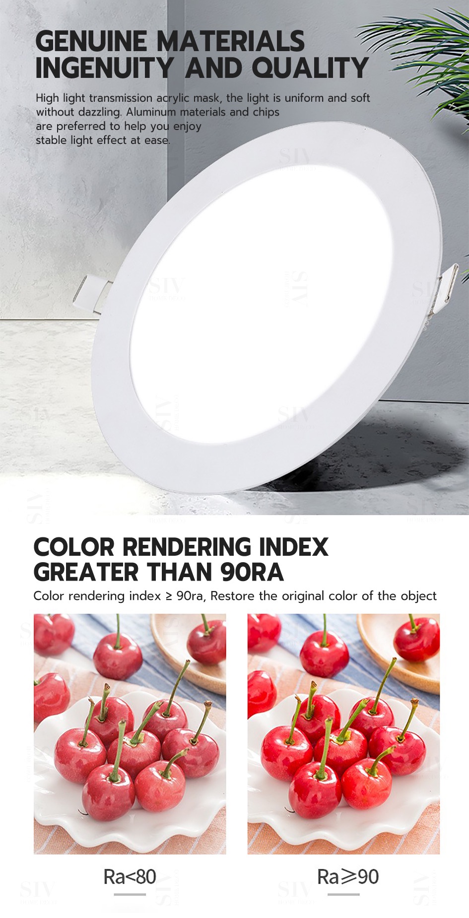 Siv Led Recessed Downlight Ceiling Lights Panel Light Pin Light, Round ...