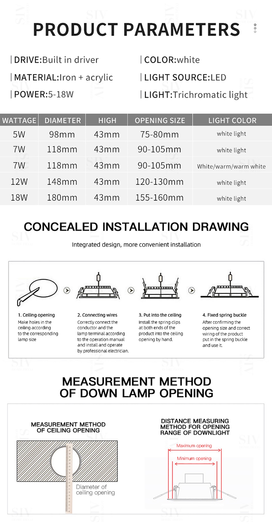 Siv Led Ceiling Panel Light Recessed Downlight Pin Lights, Energy ...