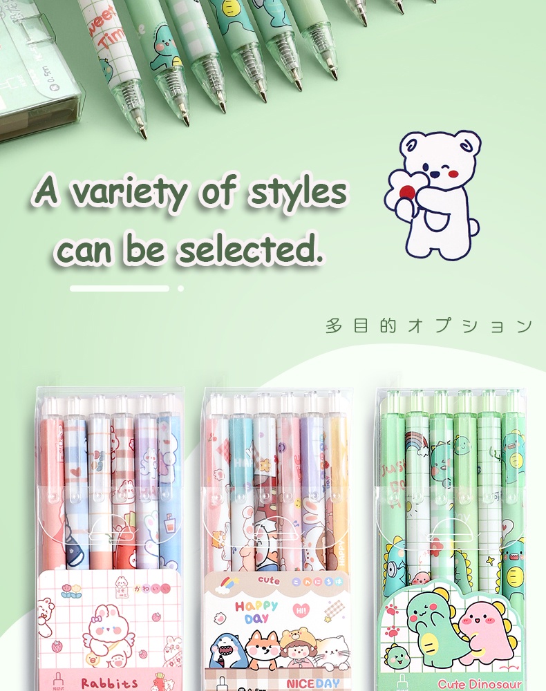 6 Pcs Kawaii Retractable Pen Set Cute Gel Pens Black Ink 0.5 mm School ...