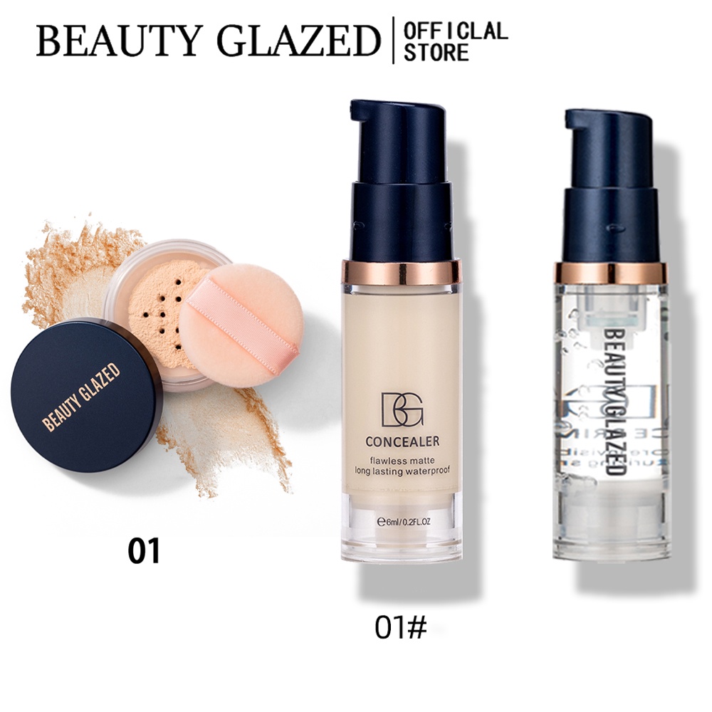Beauty Glazed 3Pc Make up Set Matte Primer +Waterproof Liquid Foundation + Loose Powder | Shopee ...