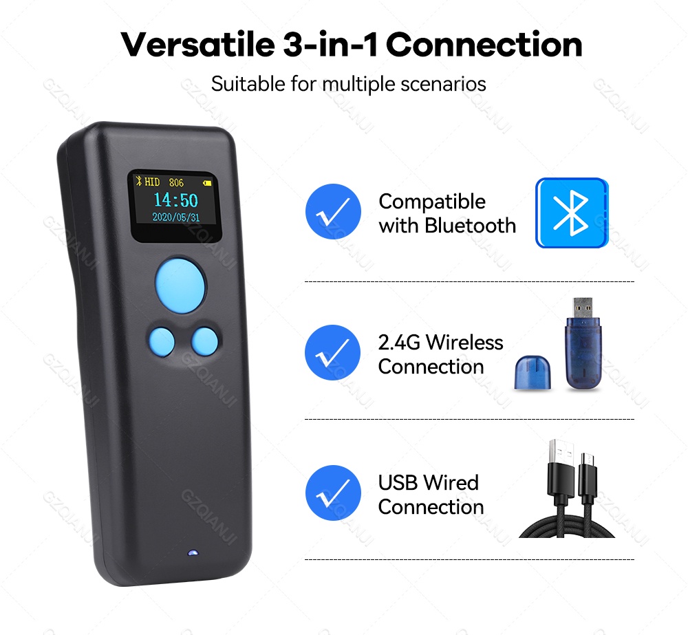 Mini Portable Barcode Scanner Handheld Bluetooth Wireless 1D 2D QR ...