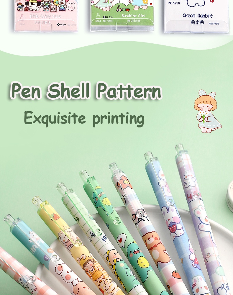 6 Pcs Kawaii Retractable Pen Set Cute Gel Pens Black Ink 0.5 mm School ...