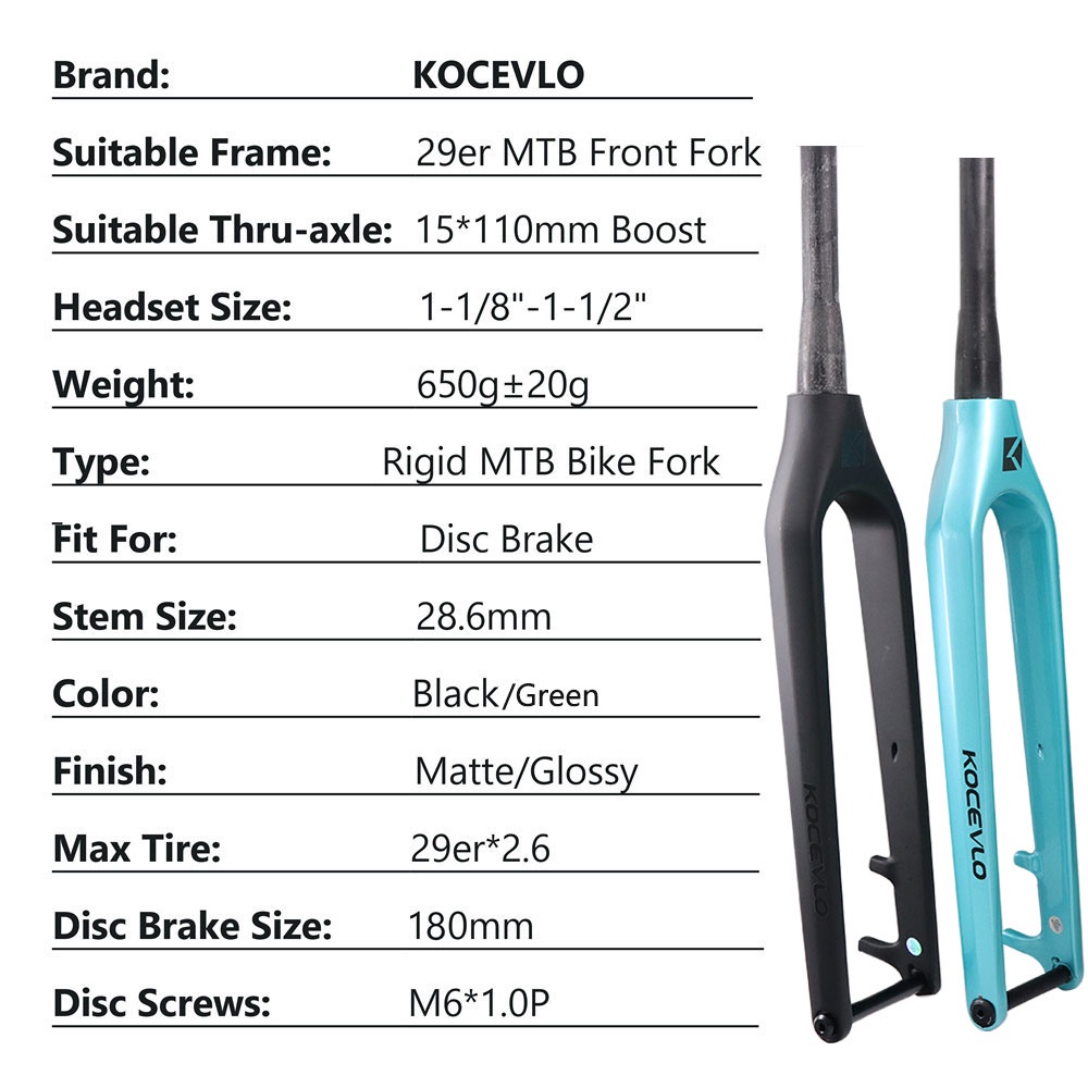 KOCEVLO Boost Mtb Carbon Fork 29er 110*15mm Bike Rigid Disc Brake 1-1/8 ...