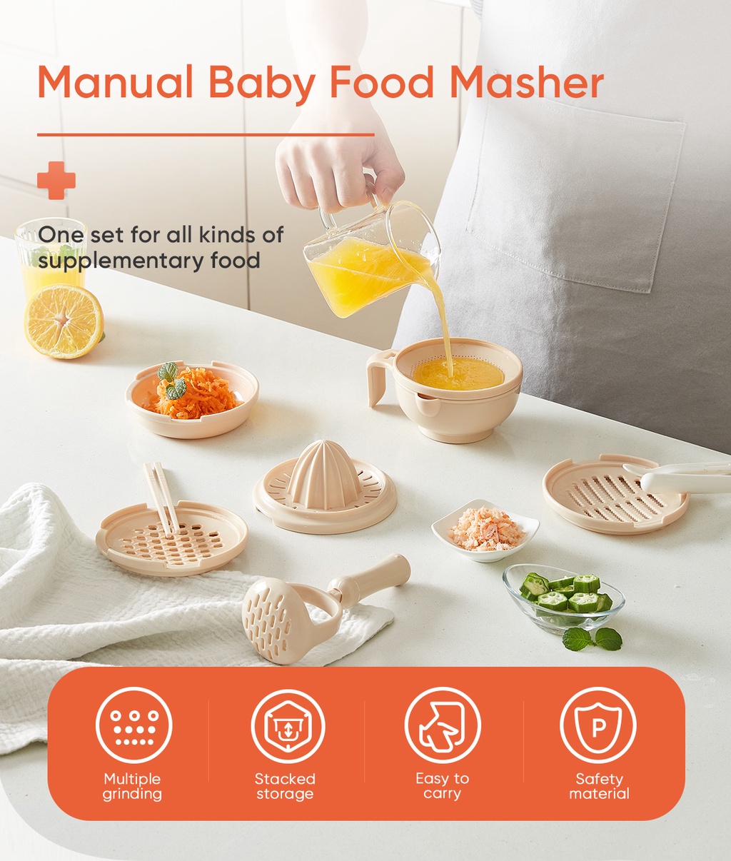 Yoboo Manual Baby Food Masher | PP Material | Easy to Clean | Multiple ...