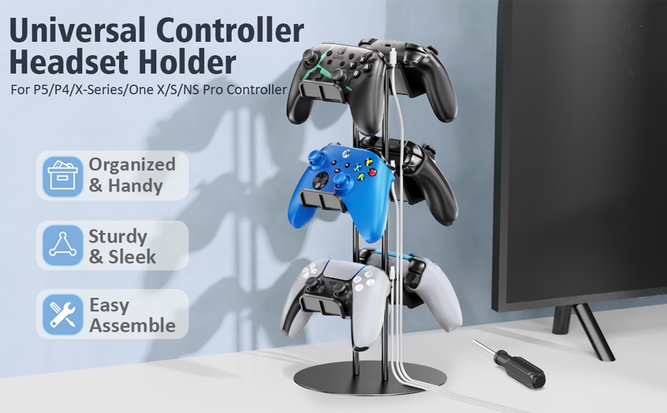 Controller Stand 3 Tiers with Cable Organizer for Desk, Universal ...