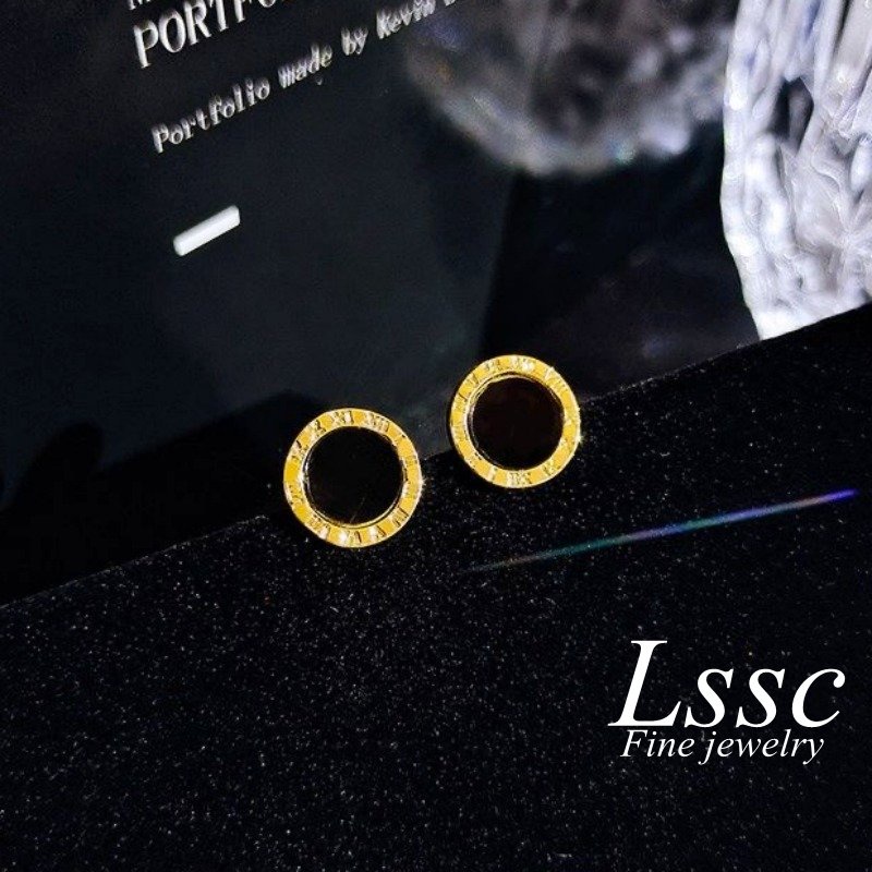Black Round Roman Hikaw for Woman Hypoallergenic Stud Earrings Non ...