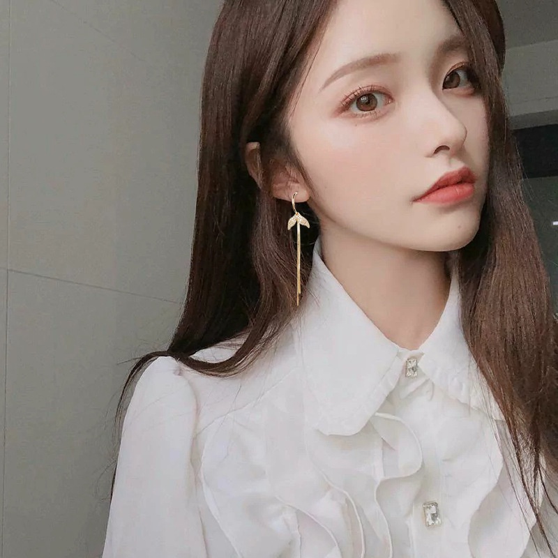 DUSE 18k Gold Five-Leaf Flower Tassel Long Earring Temperament ...