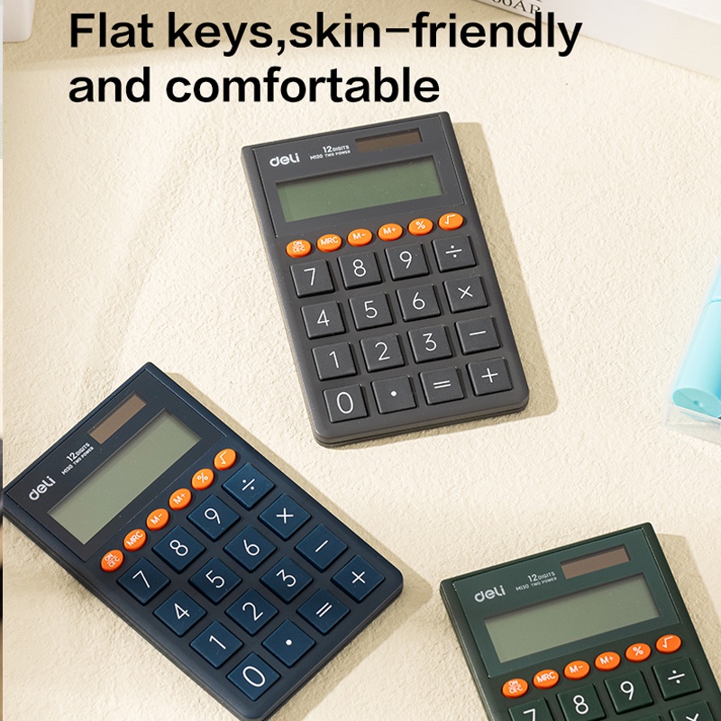 Deli Electronic Calculator 12-Didits Portable Dual Power Supply Office ...