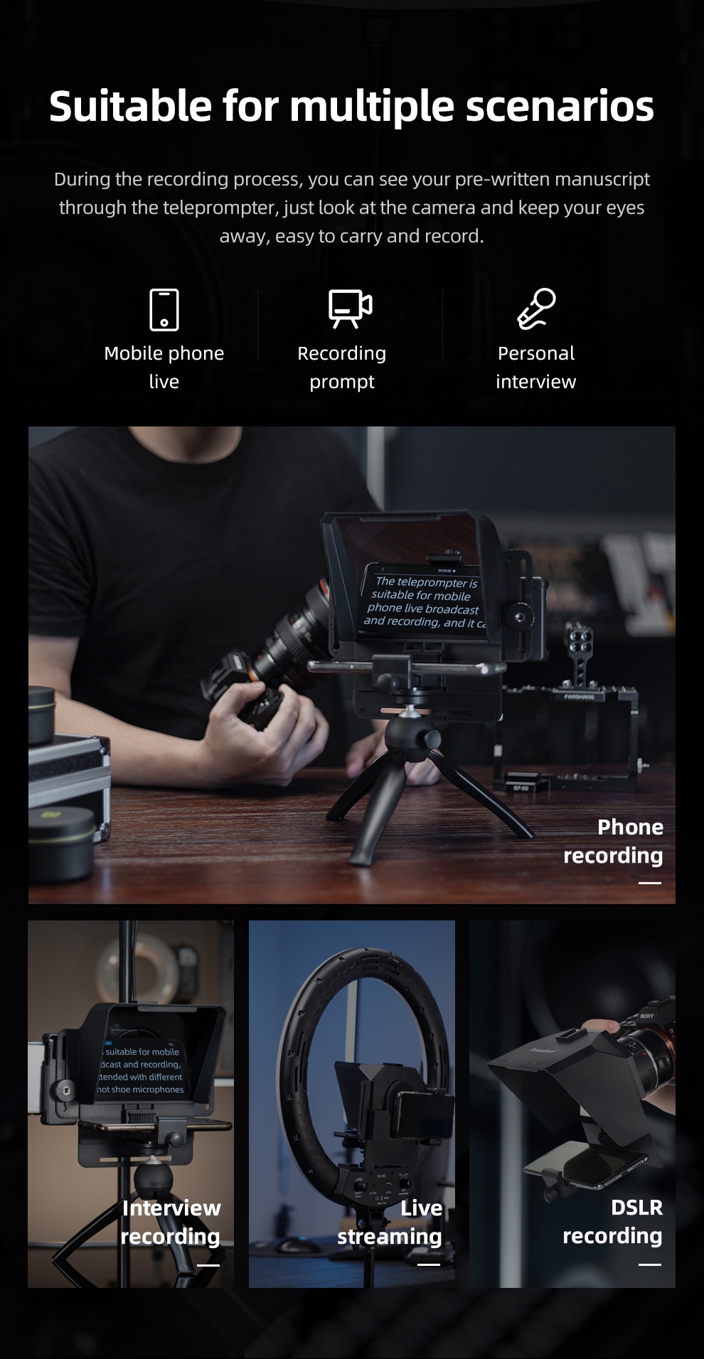 Ambitful Mini Teleprompter Portable Inscriber Mobile Teleprompter ...