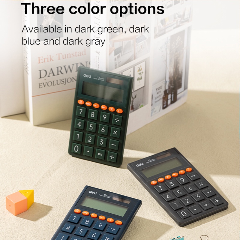 Deli Electronic Calculator 12-Didits Portable Dual Power Supply Office ...