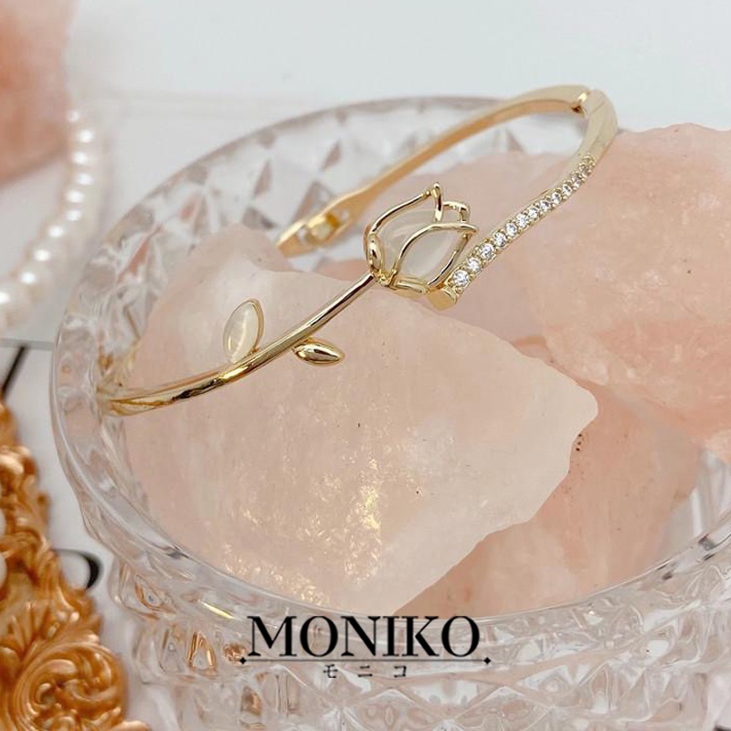 MONIKO Original Design 18k Gold Plated Tulip Pendant Bangle Opal ...