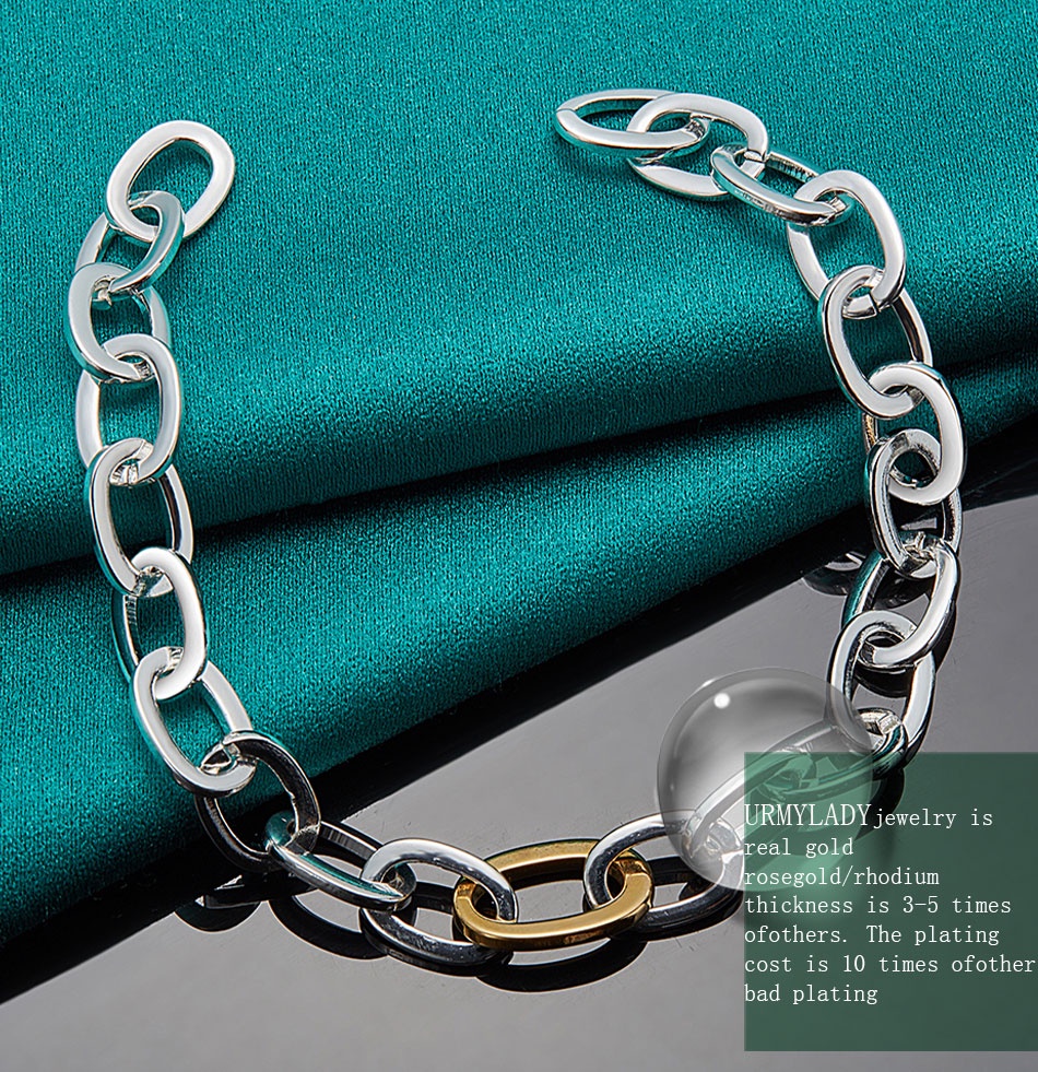 URMYLADY 925 Sterling Silver Gold Chain Ring Circle 20CM Bracelet For ...