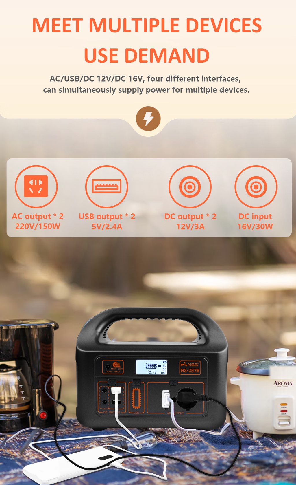 NSS 150W portable power station with 20W solar panel, used for home and ...