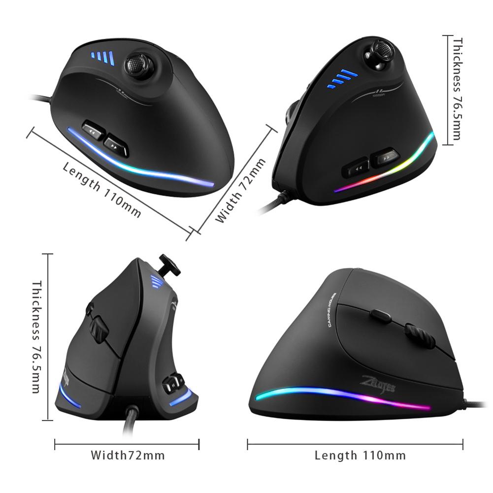 For ZELOTES Vertical Gaming Mouse Programmable USB Wired RGB Optical ...