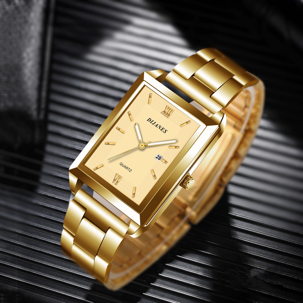 Men Watch Rectangle Dial Calendar Stainless Steel Strap Wristwatch ...