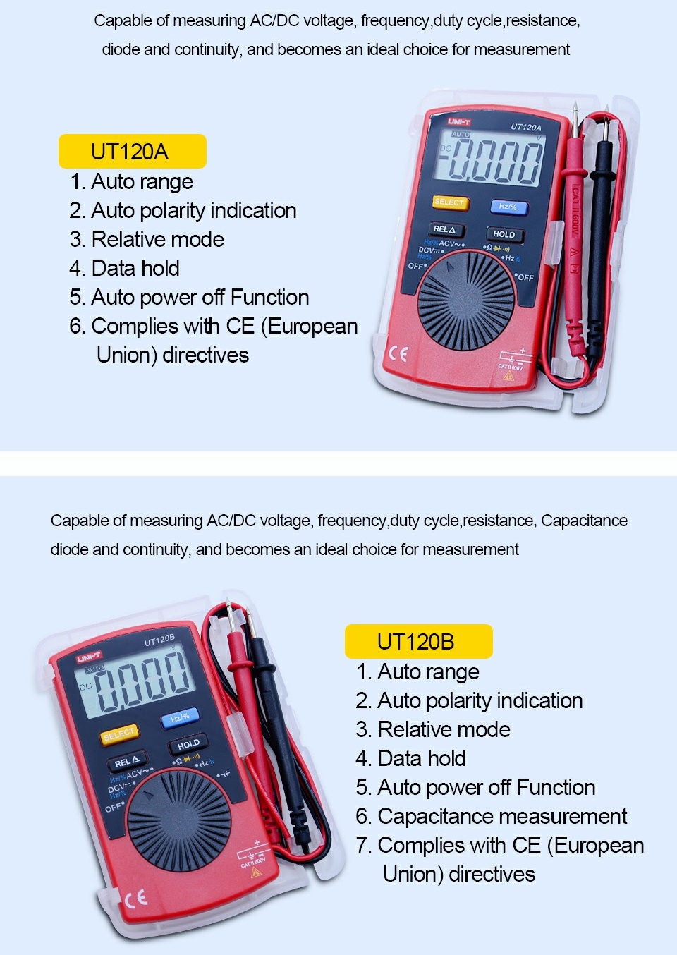 UNI-T UT120 Mini Digital Multimeter LCD Palm Auto Range Multimeter DC ...