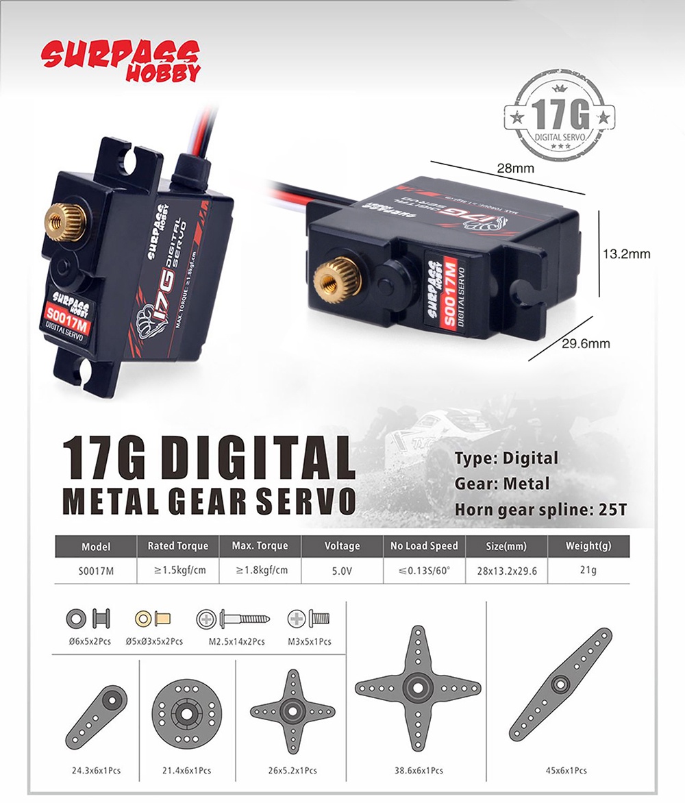 SURPASS Hobby Servo RC 1/10 High Speed Metal Gears Mini Servomotor 9g ...