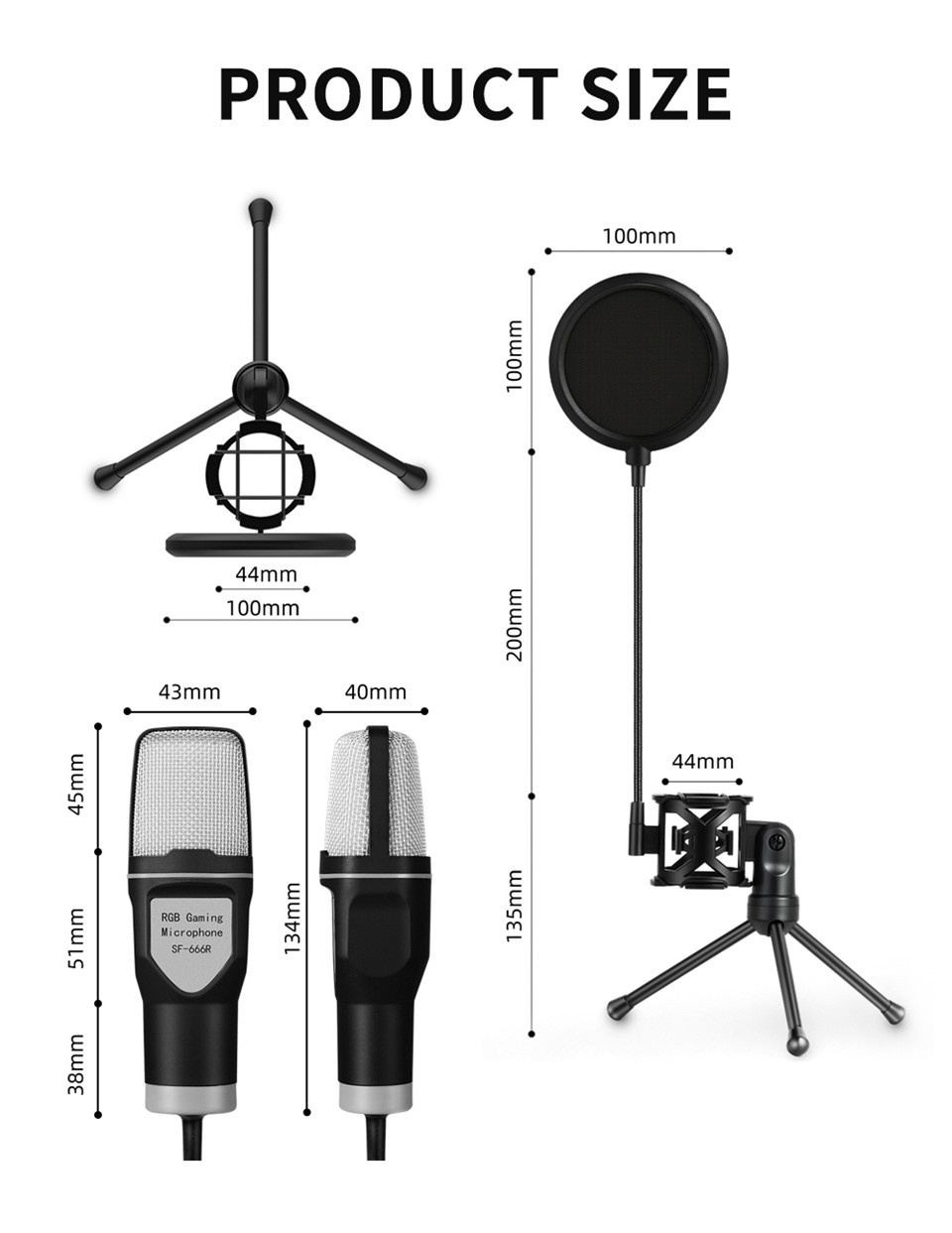 USB Microphone for Gaming Streaming with Pop Filter Shock Mount&Gain ...