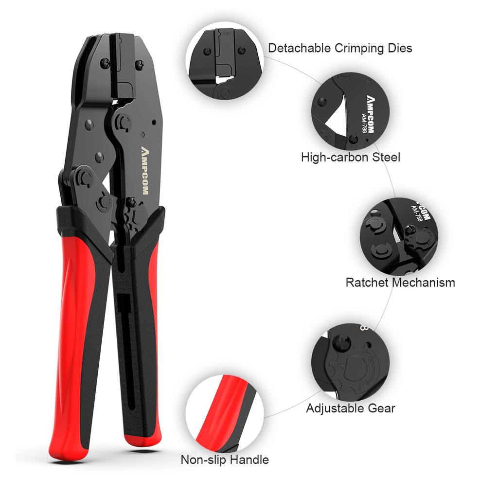 AMPCOM CAT7 Crimping tool, One-step RJ45 Ratcheting Crimper Network ...