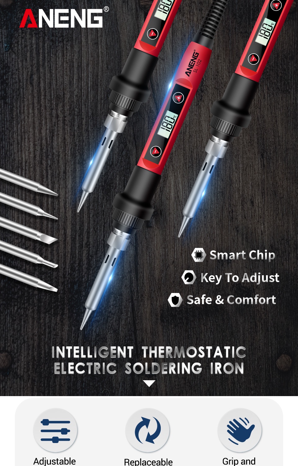 Aneng Sl102 60W Digital Electric Soldering Iron Kit Adjustable ...