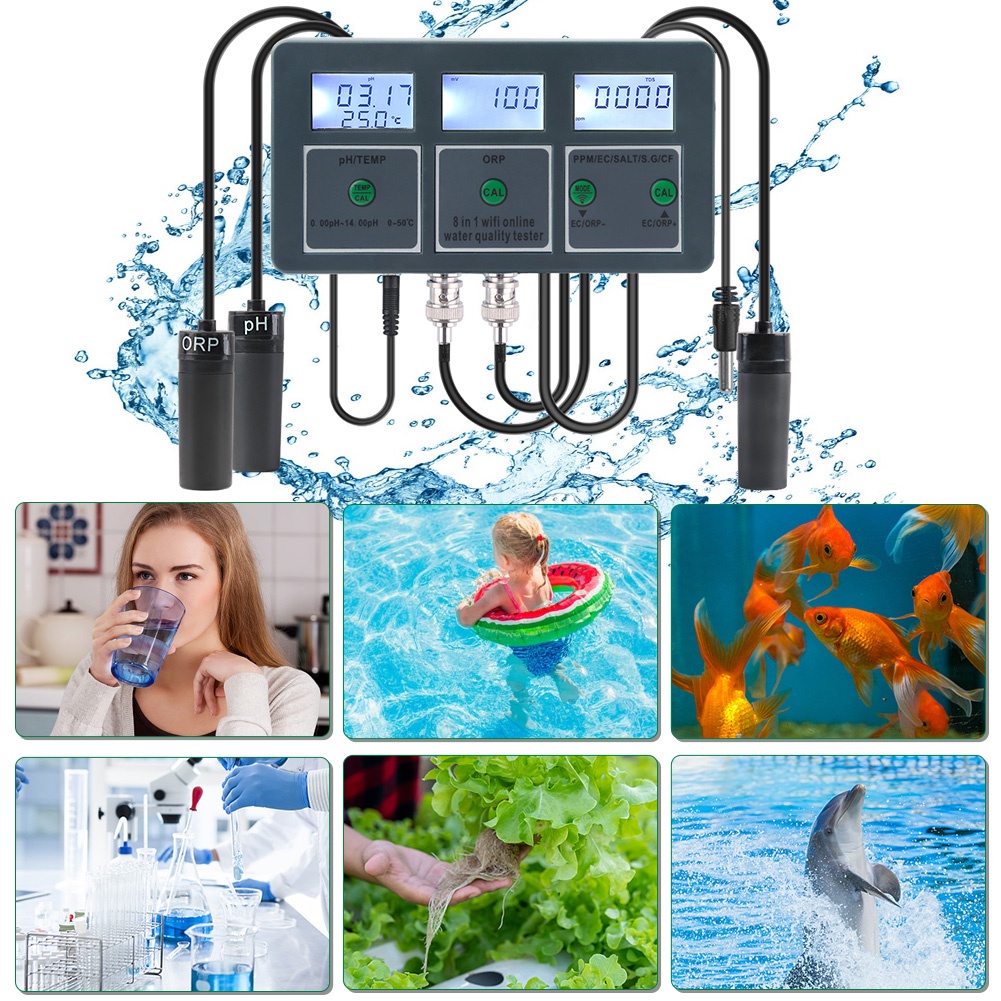 YAGO WIFI Smart Water Detector 8 in 1 PH/ORP/EC/Salt/Temp/CF/S.G./TDS ...
