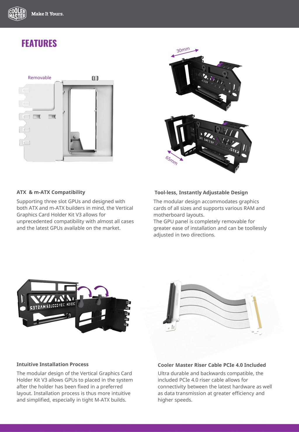 Cooler Master Vertical Graphics Card GPU Holder Kit V3 with PCIe 4.0 ...