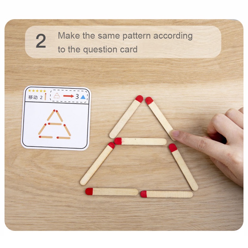 Montessori Matchstick Puzzle Toy Wooden Kids DIY Math Geometry Game ...
