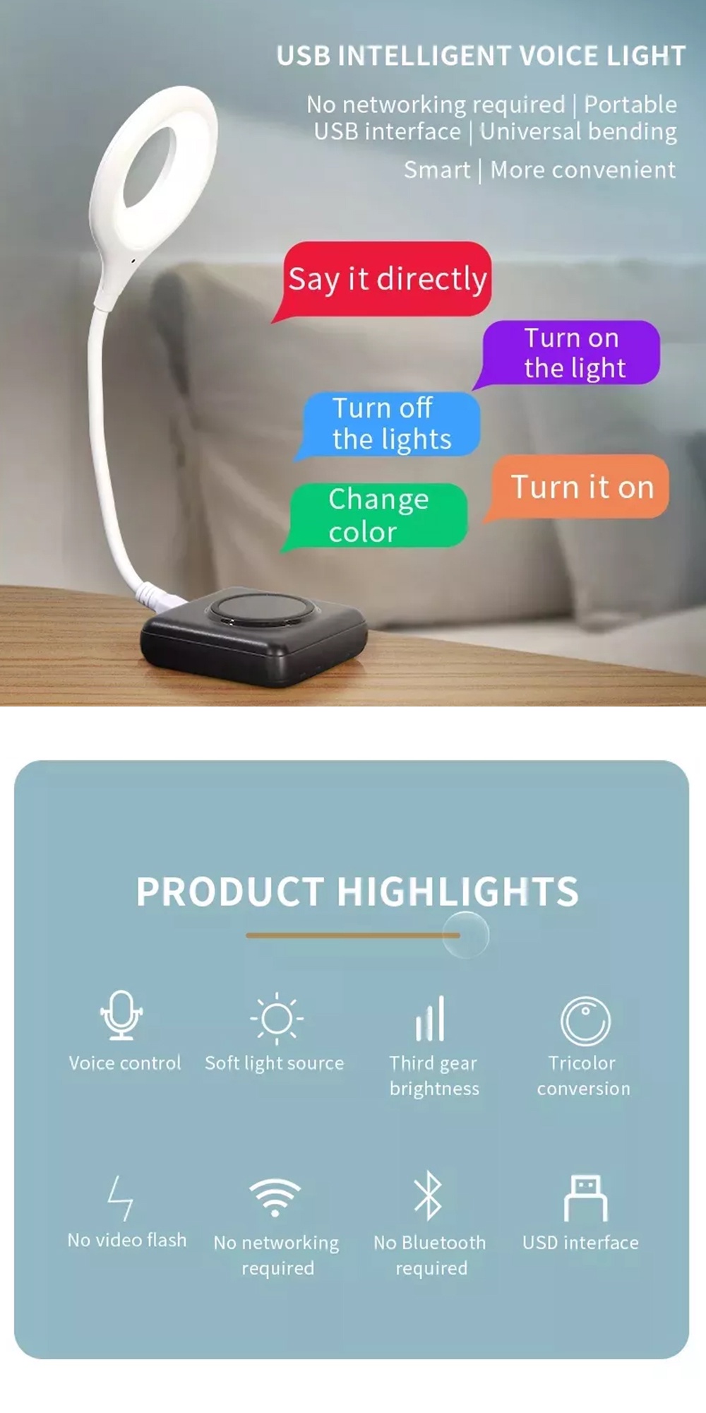USB Intelligent Voice Light | Three color light | Voice Control | No ...