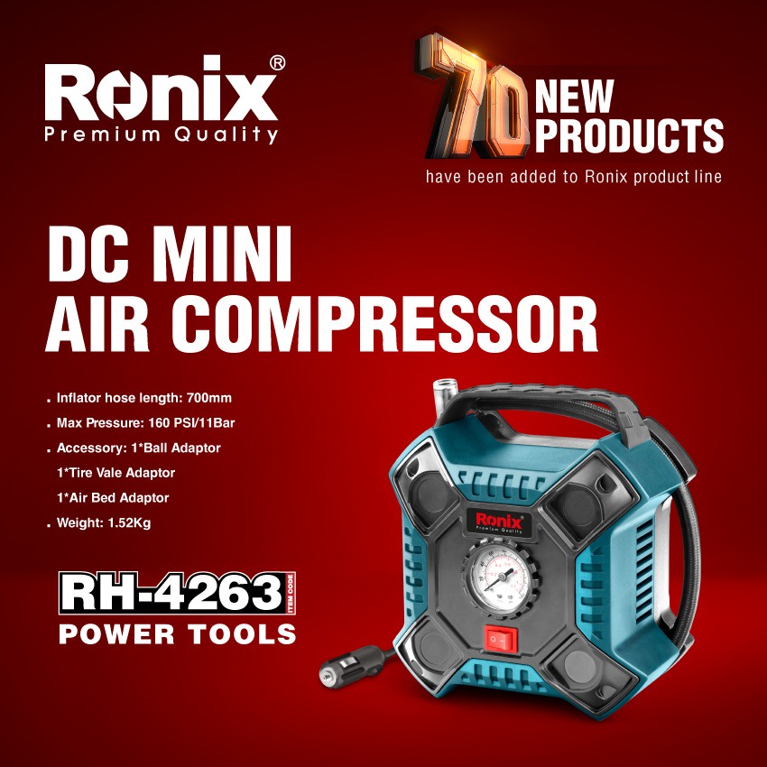 [NEW] Ronix RH-4263 (CAR PLUG ADAPTER) DC Mini Air Copmpressor Power Source DC-12V Max air flow ...