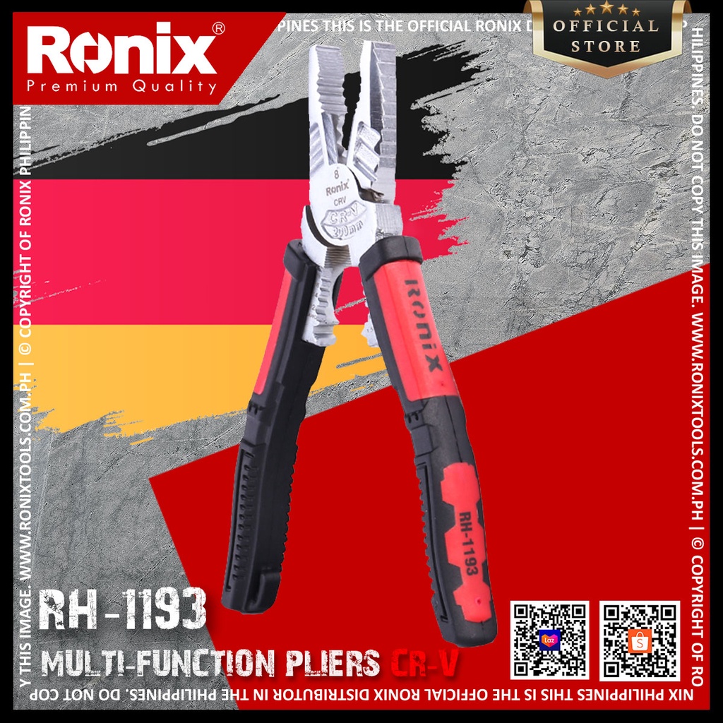 Ronix Multi-Function Pliers Cr-V RH-1193 / RH-1293 / RH-1393 8"-200mm CRV+TPR chromium-coated ...