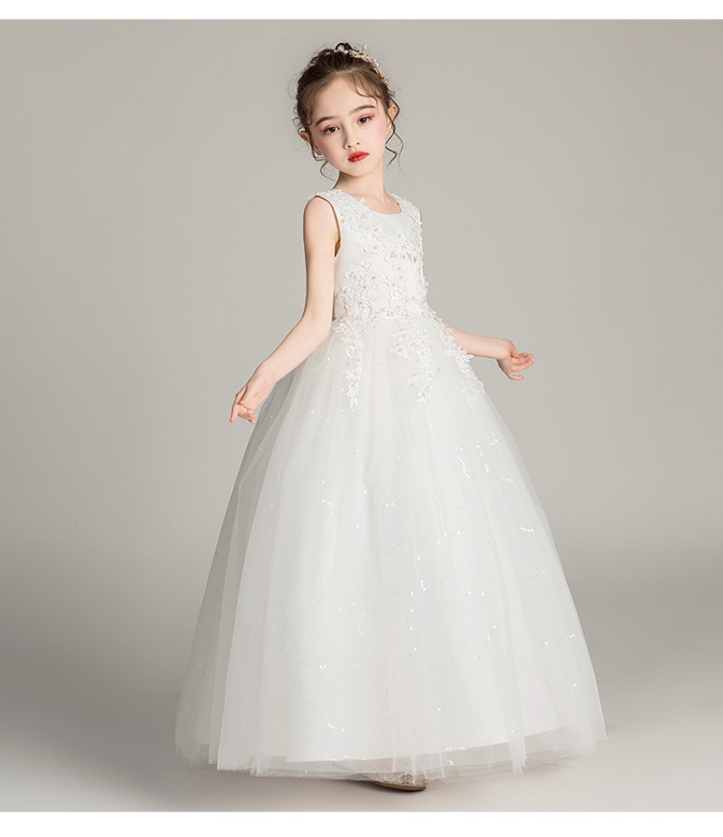 White Lace Flower Long Party Wedding Princess Dress for Kids Girls ...