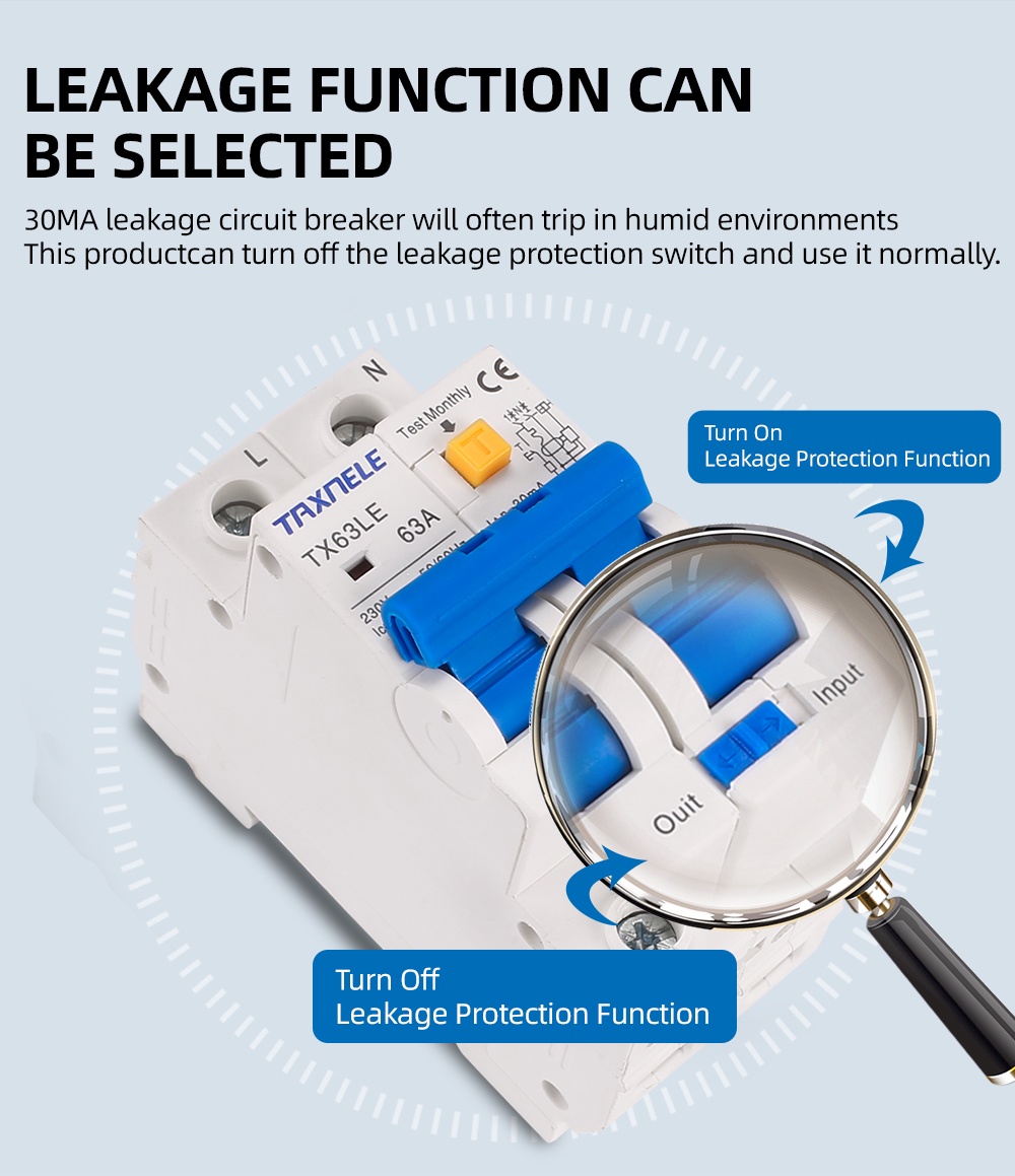 230V 2P Residual Circuit Breaker 30mA Overload Short Current Leakage ...